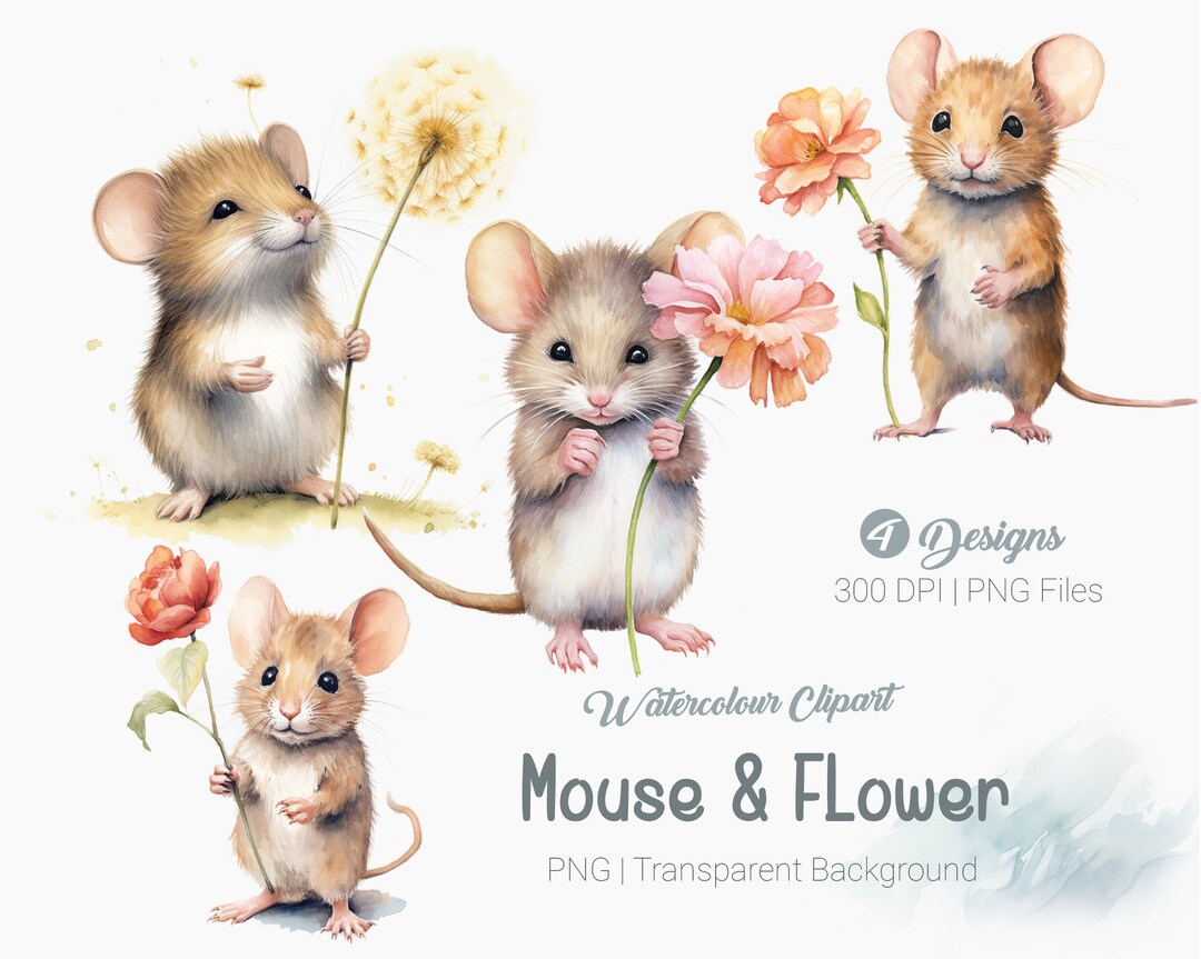Mouse and Flower Clipart, Cute Mouse With Flower Png, Cute Animals ...