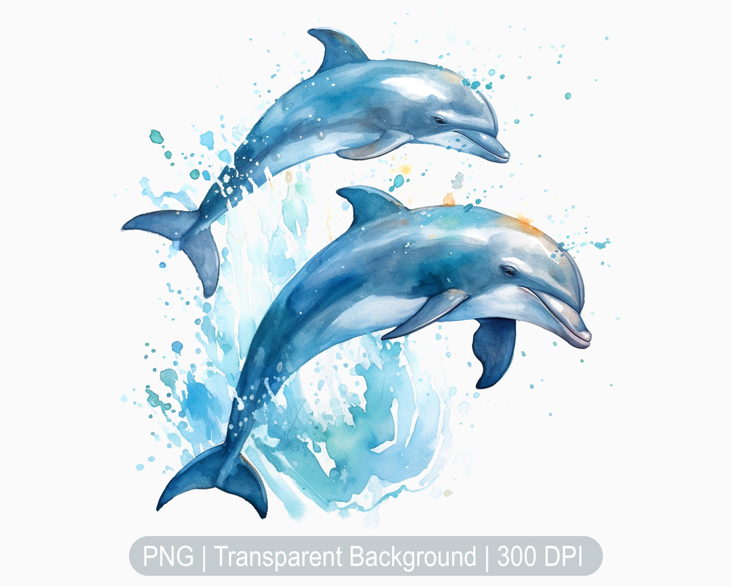 Watercolor Dolphins Clipart, Ocean Waves, Sea Animals Png, Dolphin ...