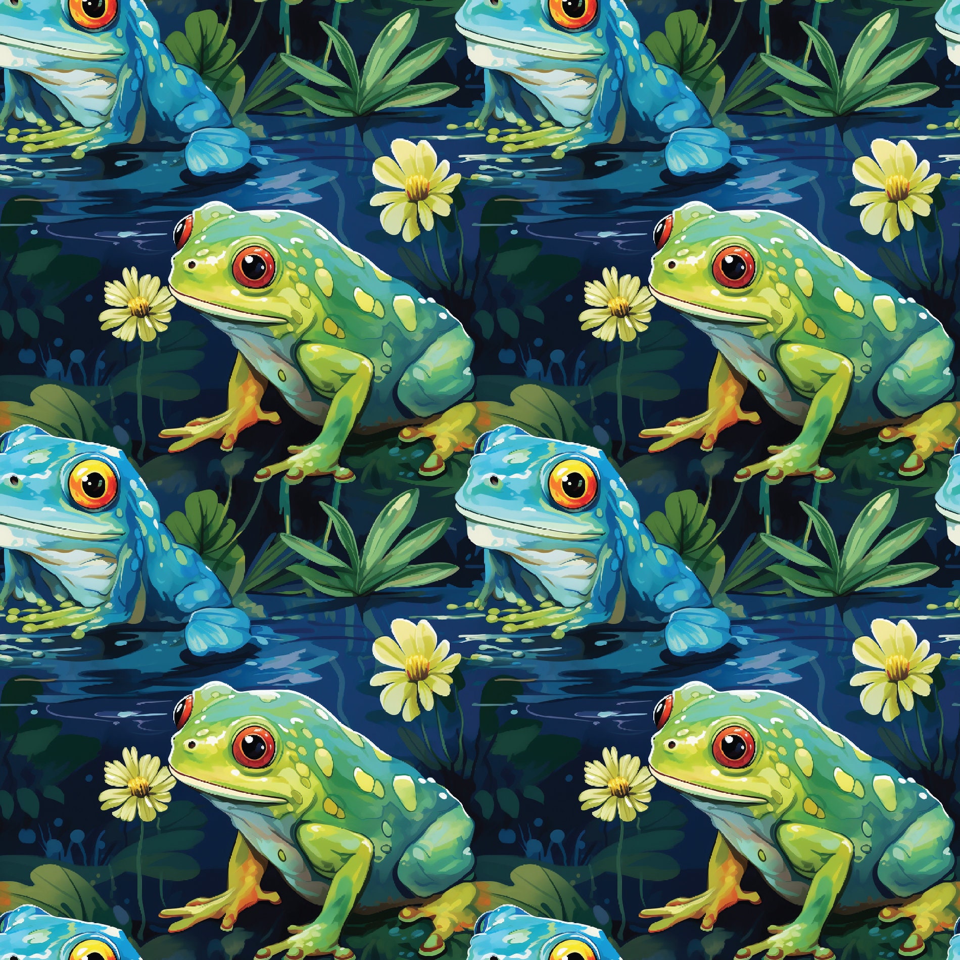 Frogs Digital Paper Seamless Frog Patterns Romantic Frogs - Etsy