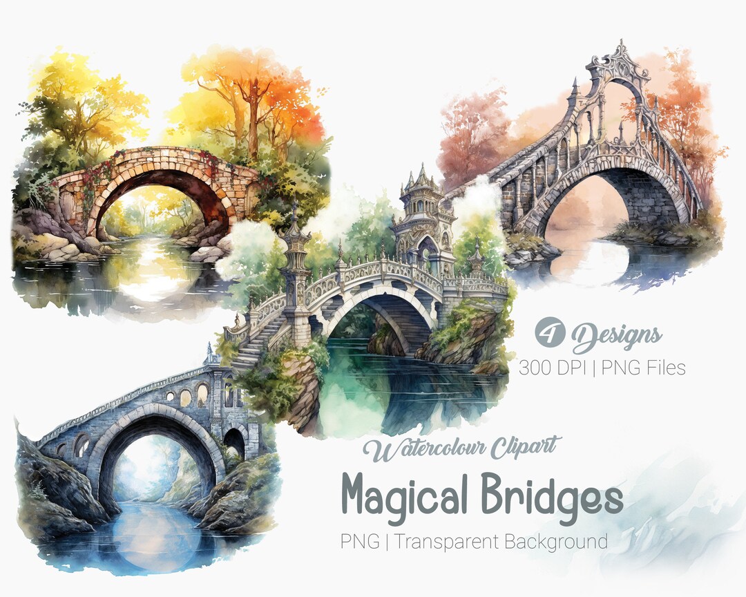 Watercolor Magic Bridge Clipart, Fantasy Bridge Png, Vintage Bridge ...