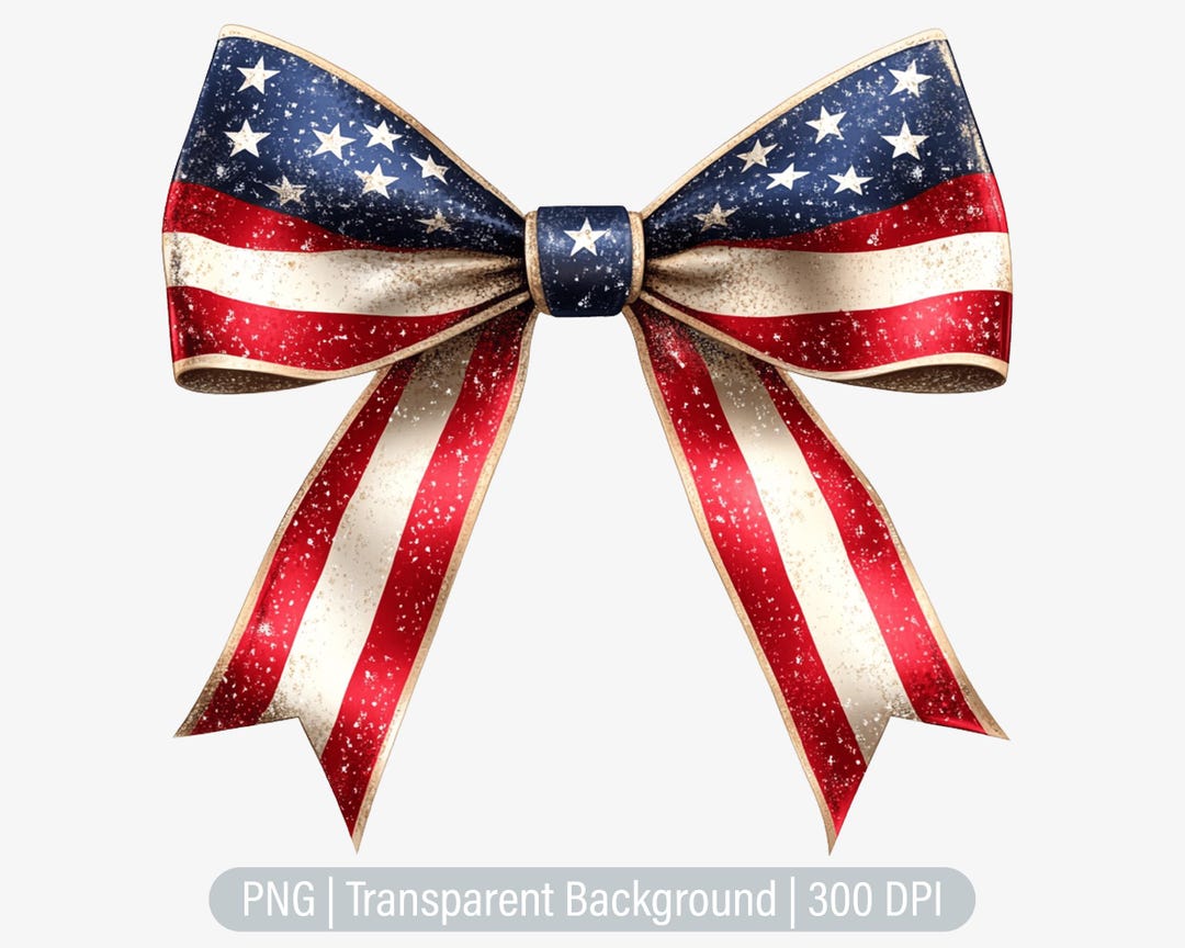 American Flag Bow Ribbon Clipart, American Patriotic PNG, USA Flag, 4th ...