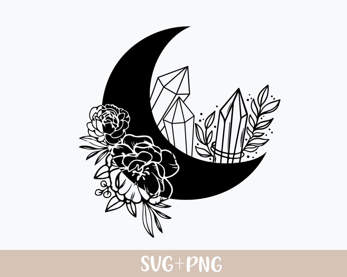 Boho Moon SVG Floral Crescent Moon Svg Moon Child Svg Moon | Etsy