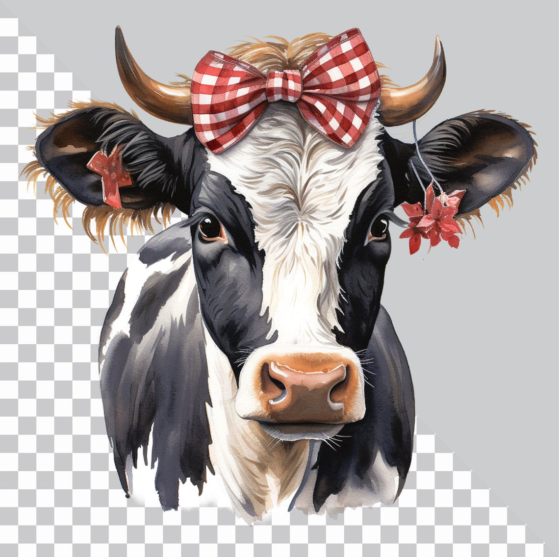 Watercolour Cow Clipart, Farm Cow Clipart, Floral Cow Clipart ...