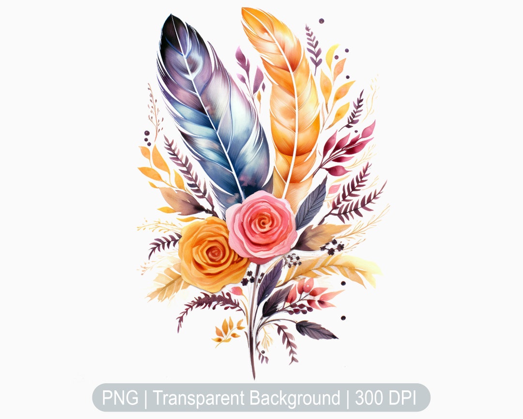 Floral Feathers Clipart, Watercolor Abstract Feathers Clipart, Feather ...