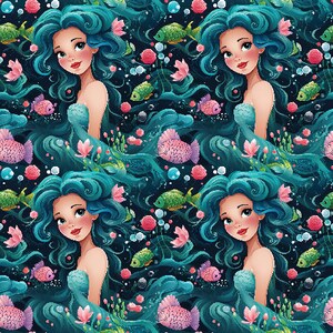 Mermaid Digital Paper and Seamless Mermaid Pattern, Web Backgrounds ...