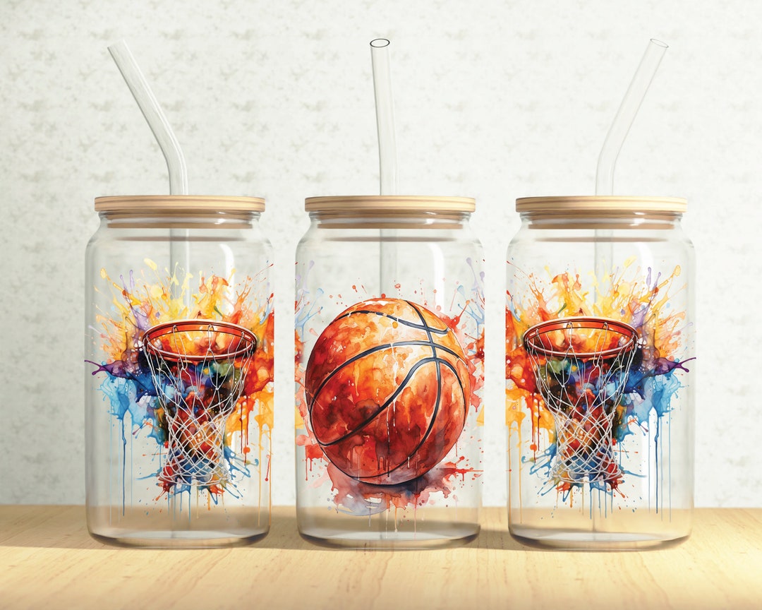 Basketball Glass Can Wrap, Basket Ball 16oz Glass Can, Sports 16oz ...