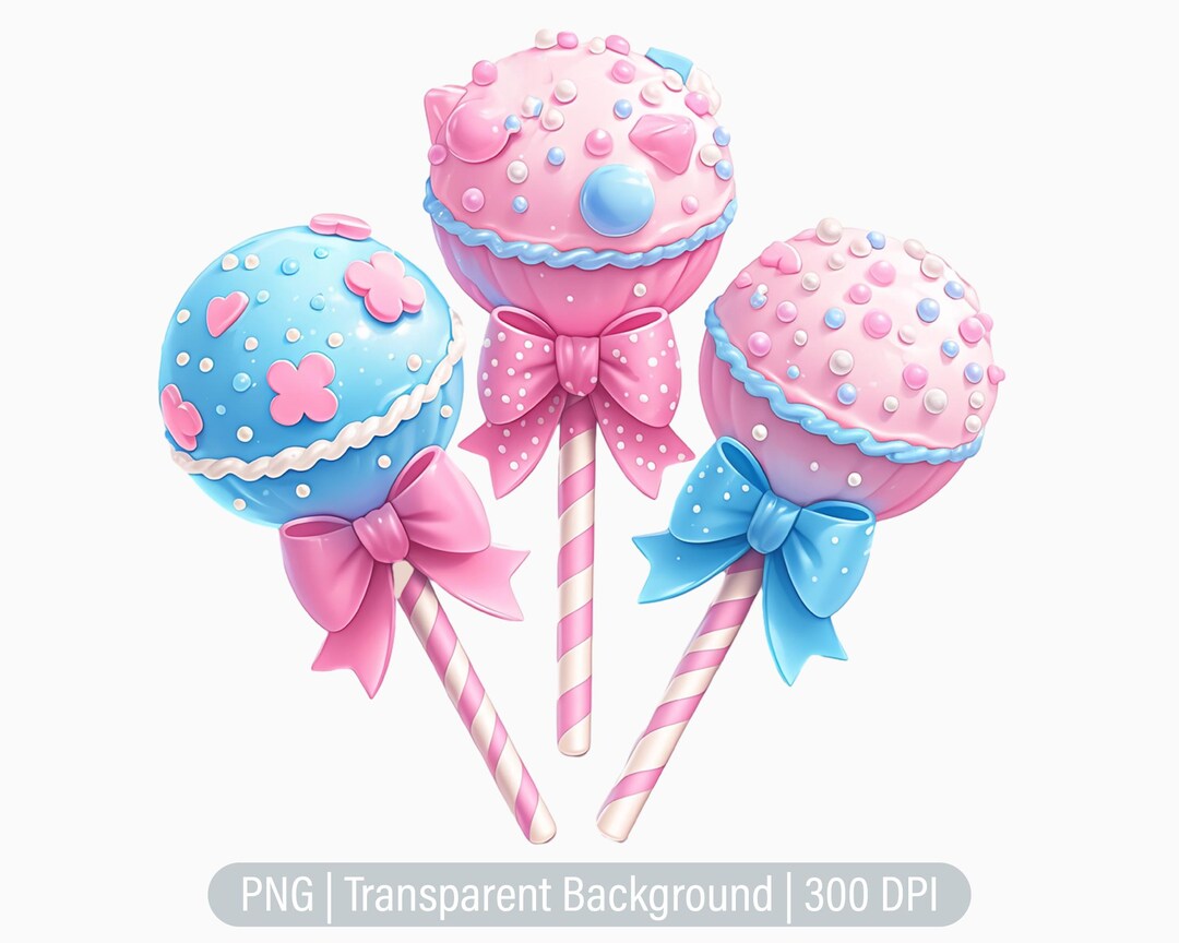 Pink & Blue Cake Pops Clipart, Gender Reveal PNG, Baby Shower, Junk ...