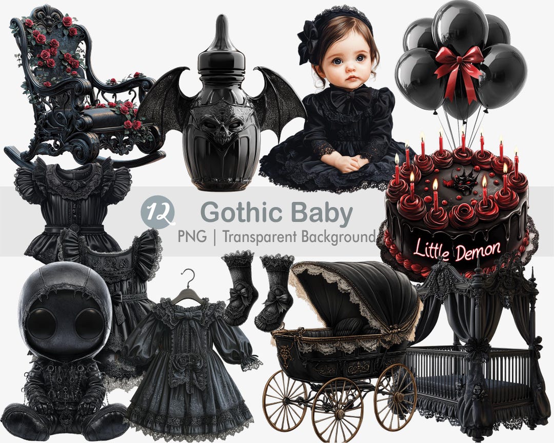 Gothic Baby Clipart, Dark Fantasy, Gothic Party Png, Gothic Nursery ...
