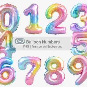 Rainbow Balloon Numbers Clipart, Foil Balloons Png, Party, Celebration ...