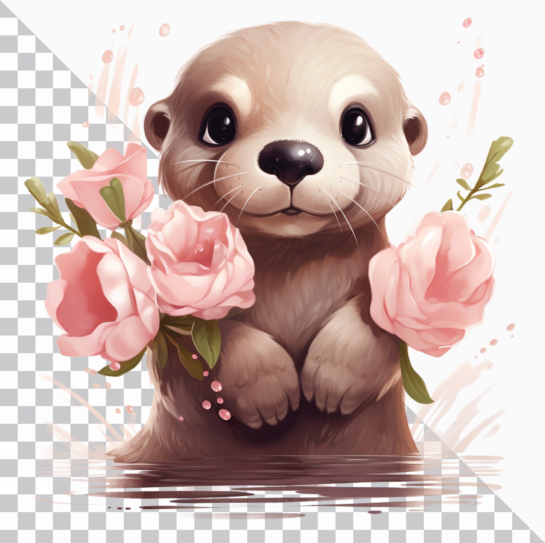 Floral Otter Clipart, Nursery Art, Otter Png, Cute Animals, Printable ...