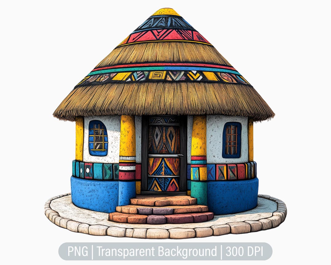 Ndebele Hut Clipart, South African PNG, Rainbow Nation, Junk Journals ...