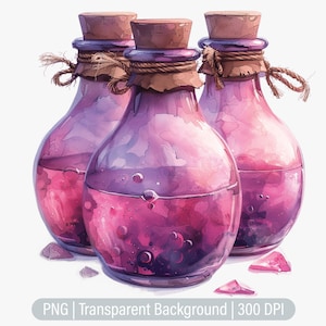 Pink Potions Clipart, Halloween PNG, Witch Potions, Junk Journals ...