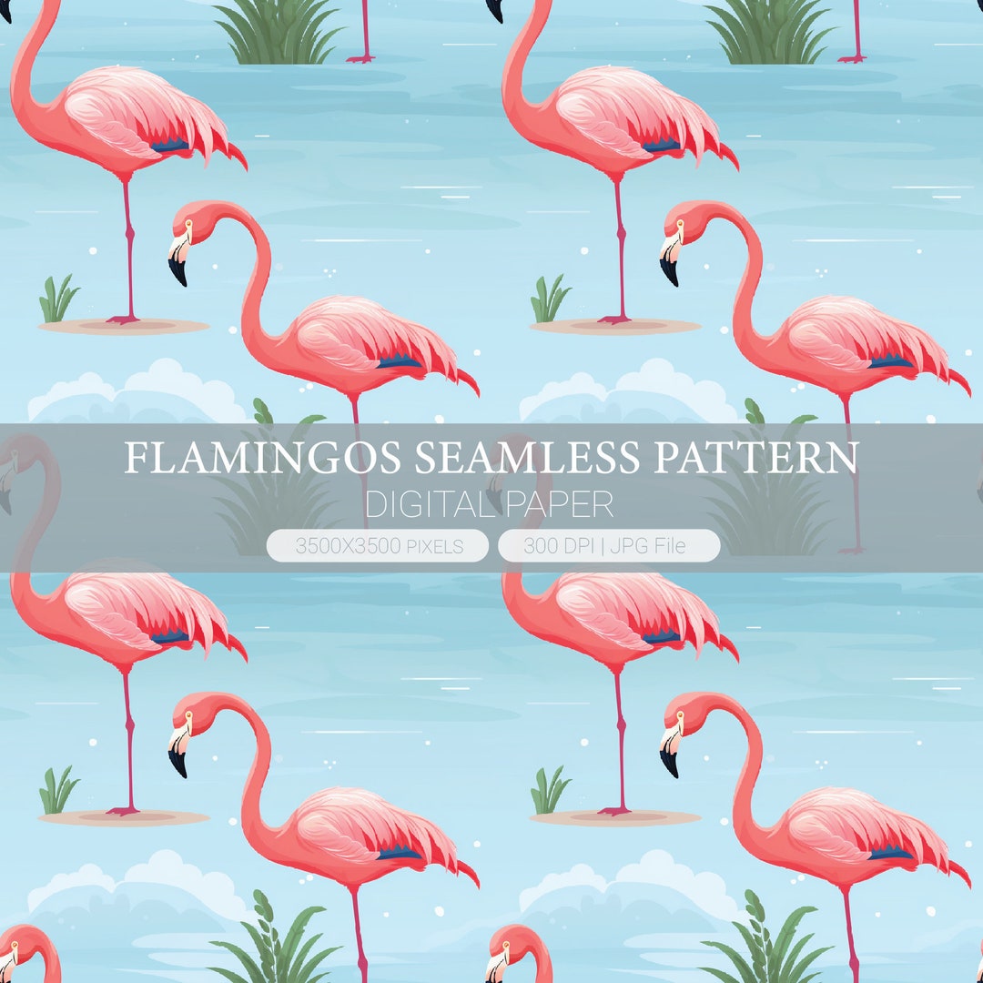 Flamingos Digital Paper, Flamingo Birds Seamless Pattern, Pink Tropical ...