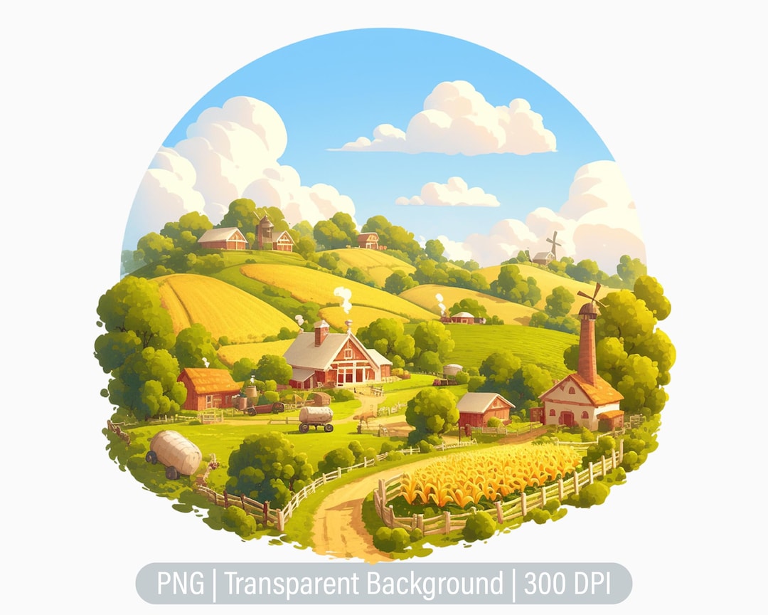 Farm Landscape Clipart, Mountain PNG, Agriculture, Farm House, Junk ...