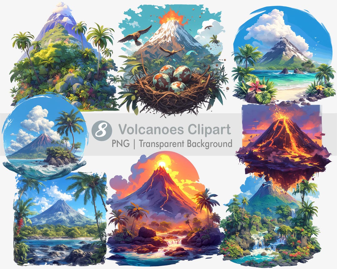 Volcanoes Clipart, Lava Volcano PNG, Jungle Forest, Printable Sublimation Graphics, Wall Art ...