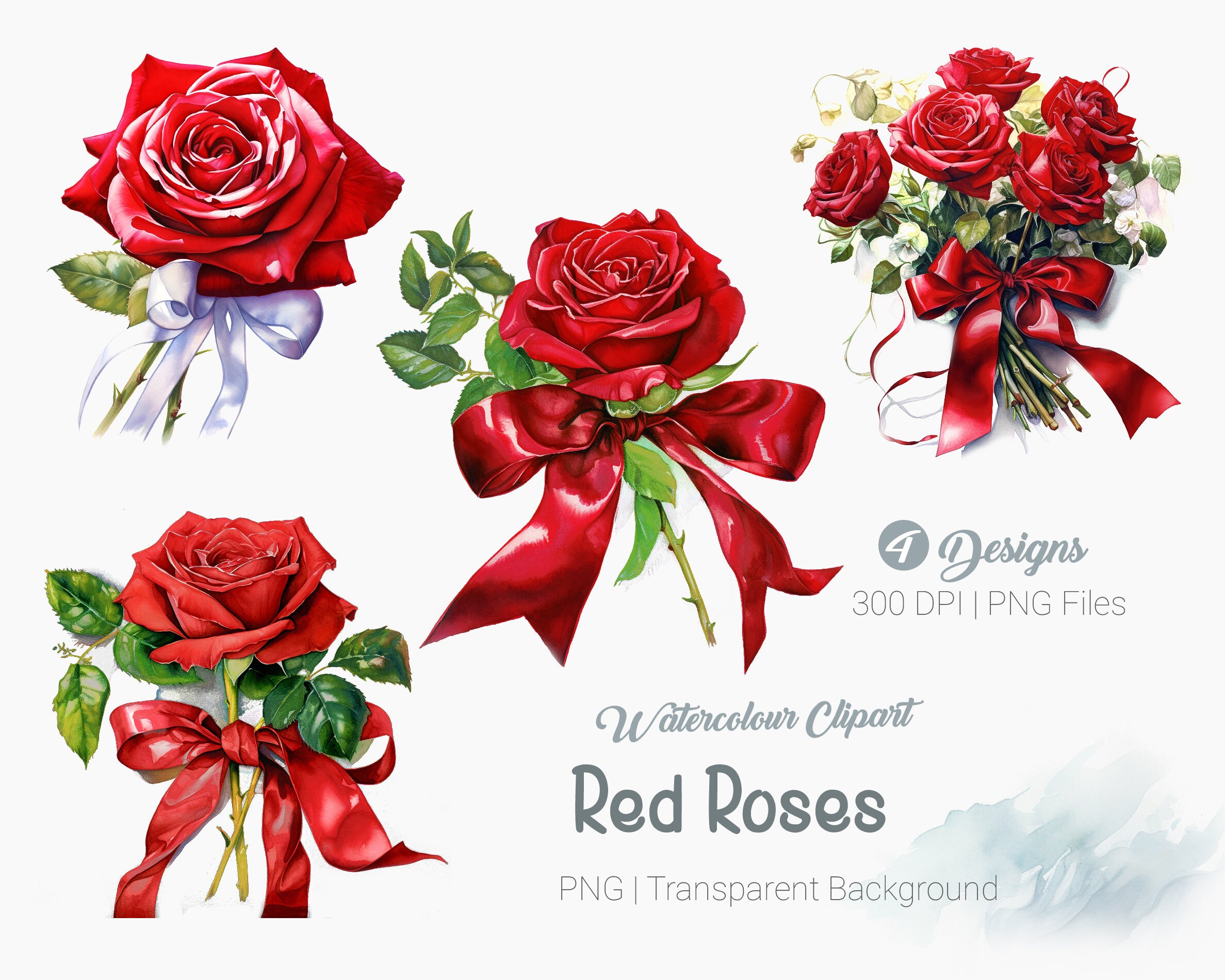 Watercolor Red Roses Clipart Rose Clipart Red Rose With - Etsy