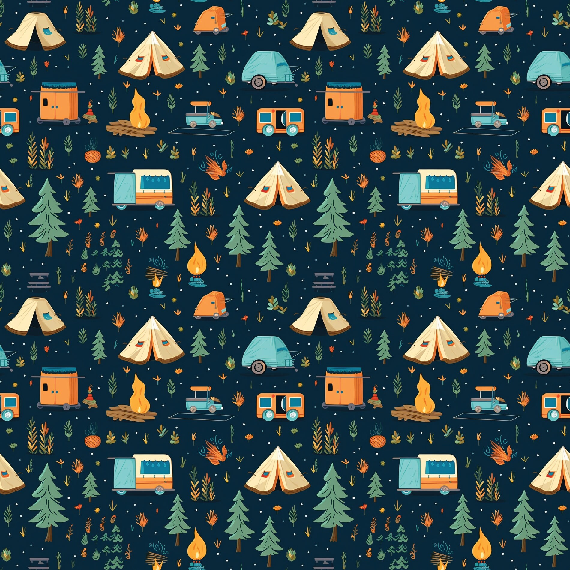 Camping Digital Paper, Camping Adventures Seamless Pattern, Backgrounds ...