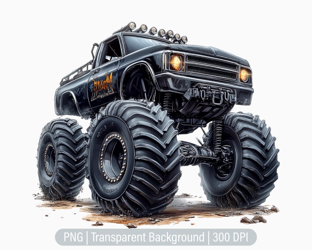 Black Monster Truck Clipart, Truck PNG, Extreme off Road, Junk Journal ...