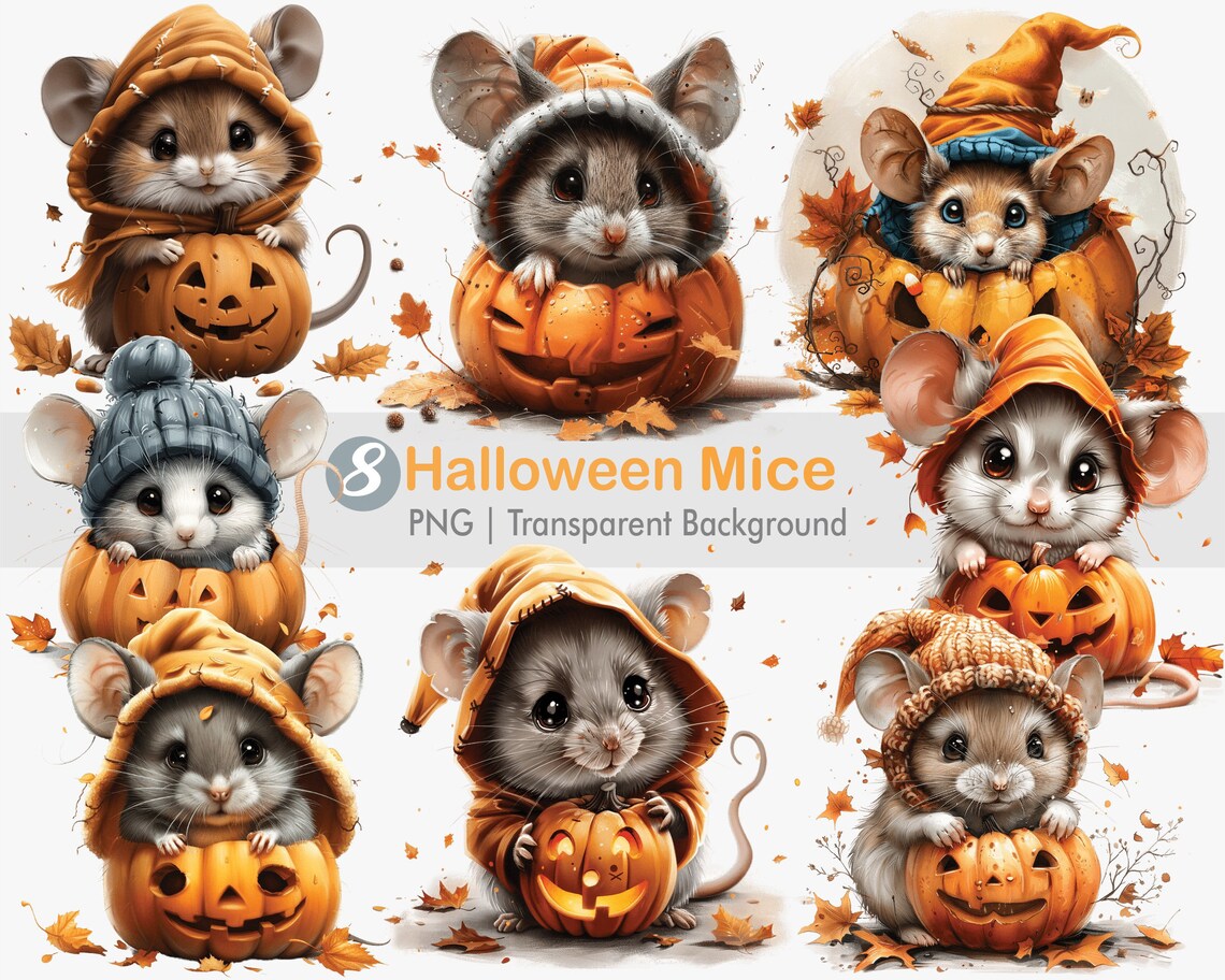 Halloween Mice Clipart, Mouse Png, Mouse in Pumpkin Png, Printable ...
