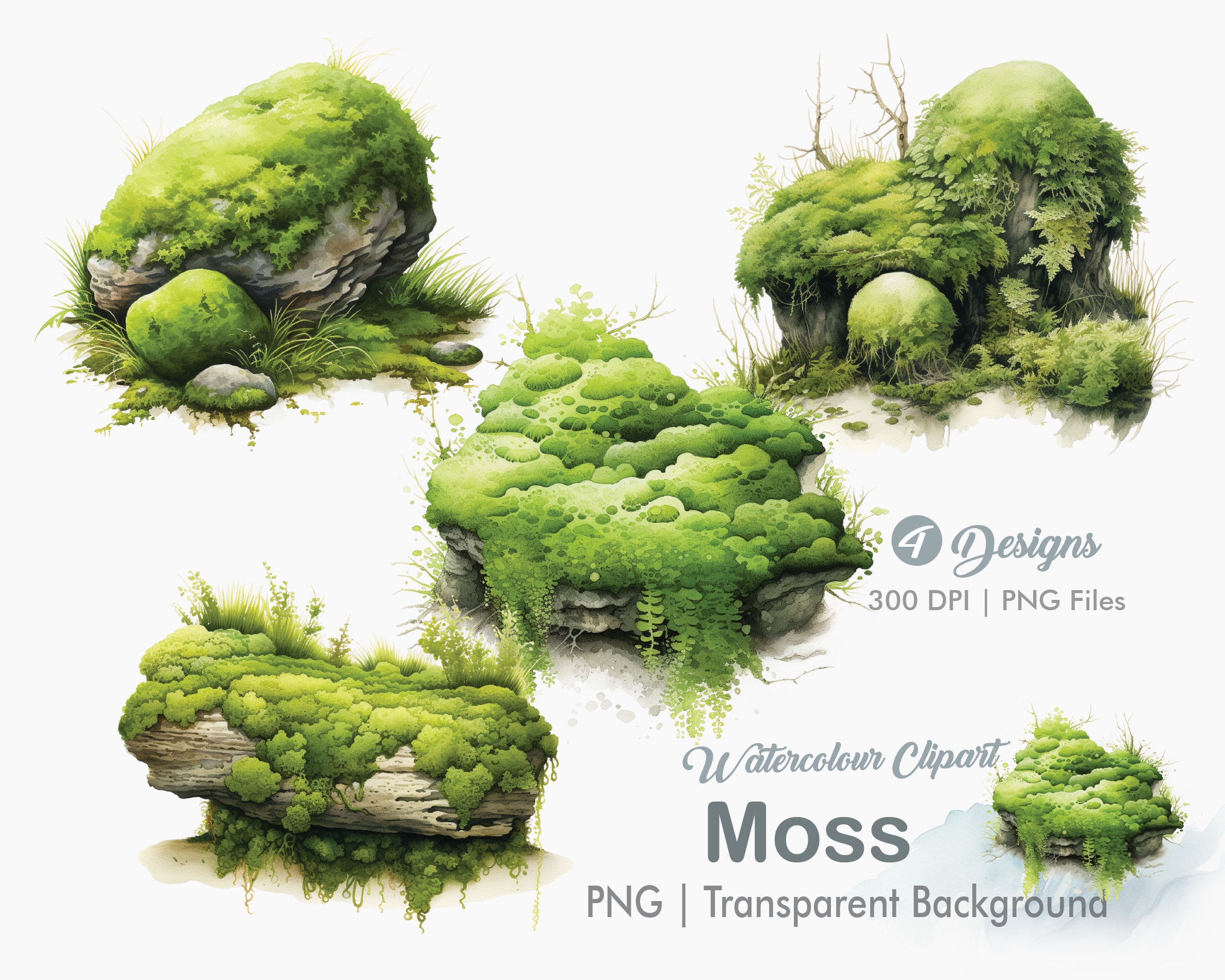 Moss Clipart, Moss Rocks and Stumps Clipart, Moss Tree Trunk, Junk ...
