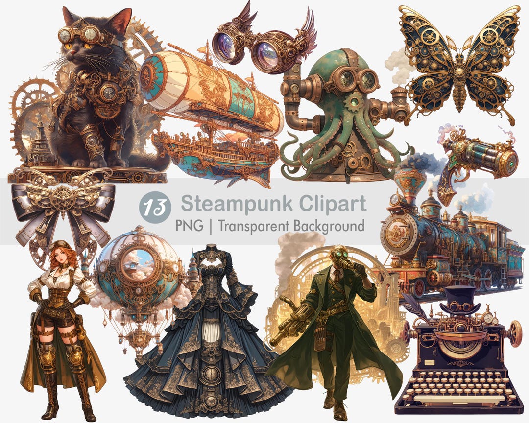 Steampunk Clipart, Fantasy Art, Mechanical, Whimsical City, Printable ...