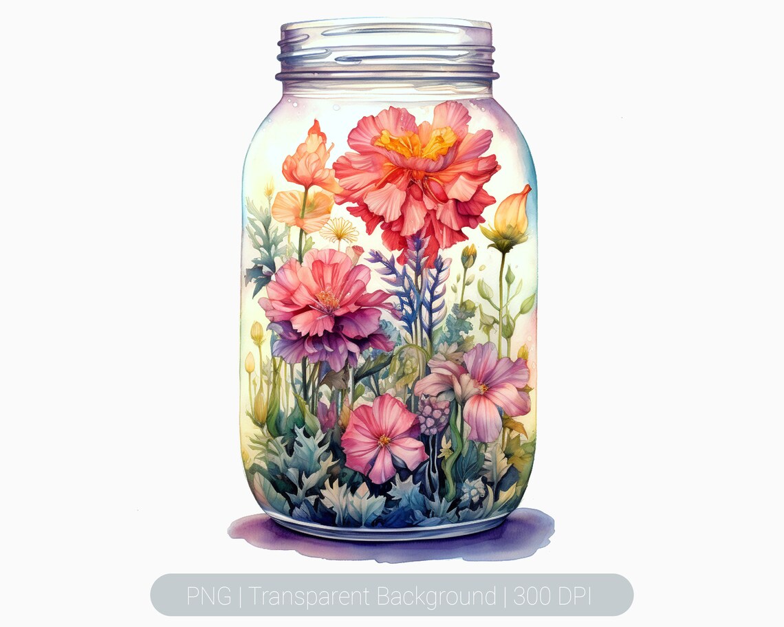 Floral Jar Watercolor Clipart Bundle Jar With Flowers Png - Etsy