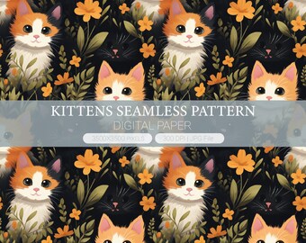 CUTE KITTIES, Seamless Repeat Pattern, Backgrounds, Printable Digital ...
