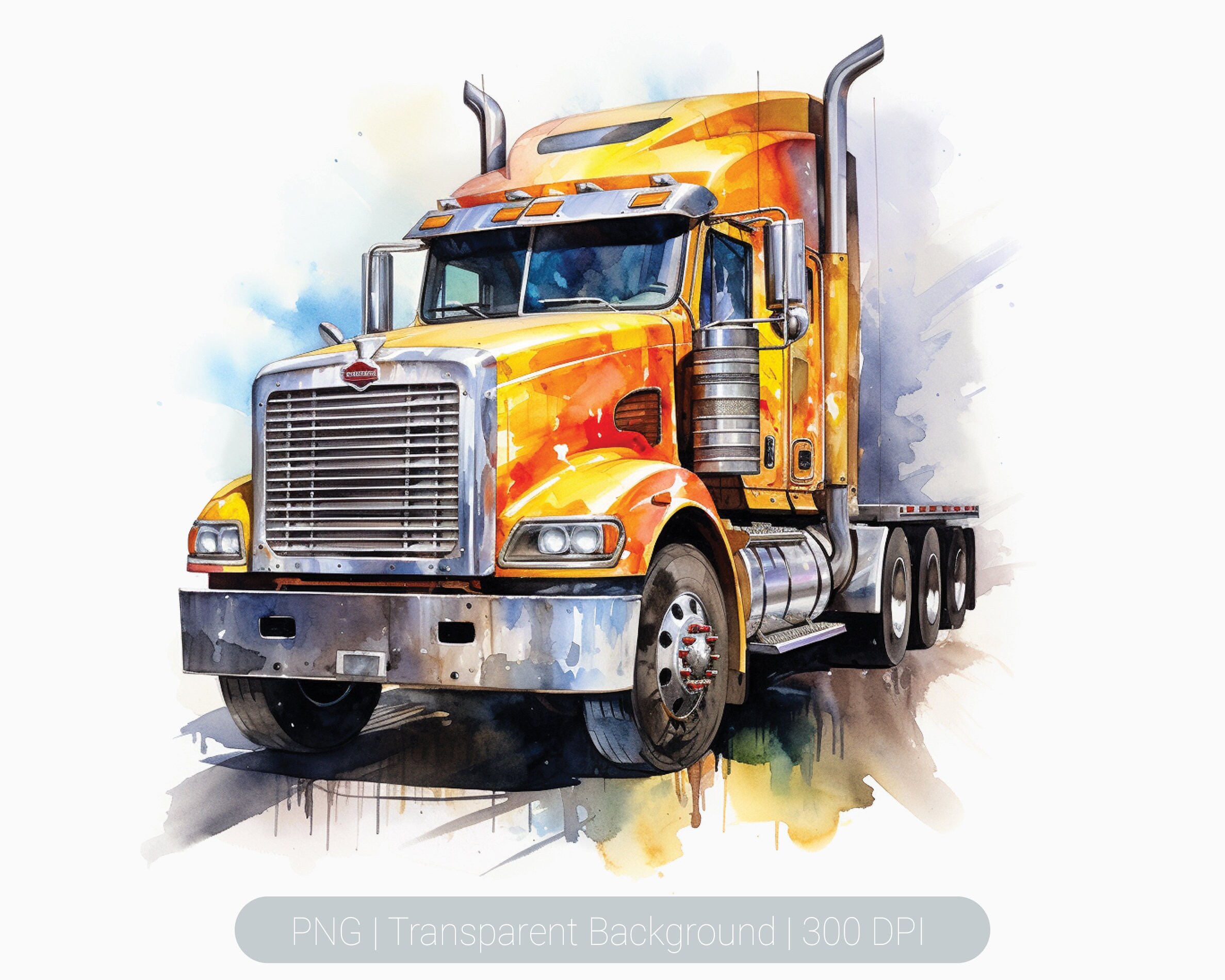 Semi Truck Clipart, 18 Wheeler Semi Truck, Watercolor, American Truck ...