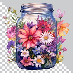 Floral Jar Watercolor Clipart Bundle, Jar With Flowers Png, Spring ...