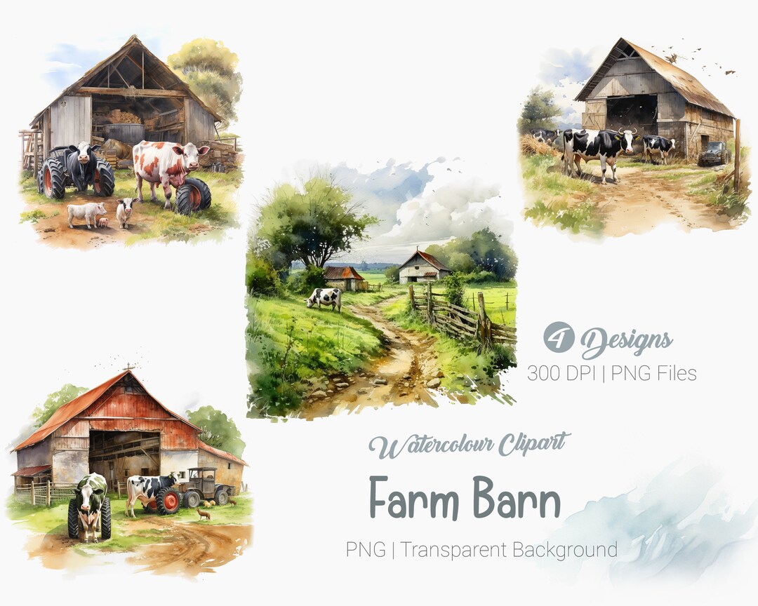 Farm Barn Clipart, Watercolor Farm Yard Clipart, Farm Clipart, Barn Png ...