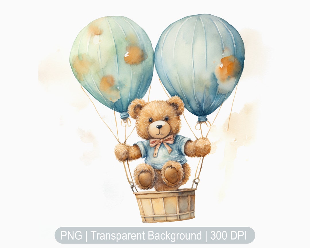 Teddy Bear Clipart, Air Balloon Teddy Bear, Watercolor Cute Teddy Bear ...