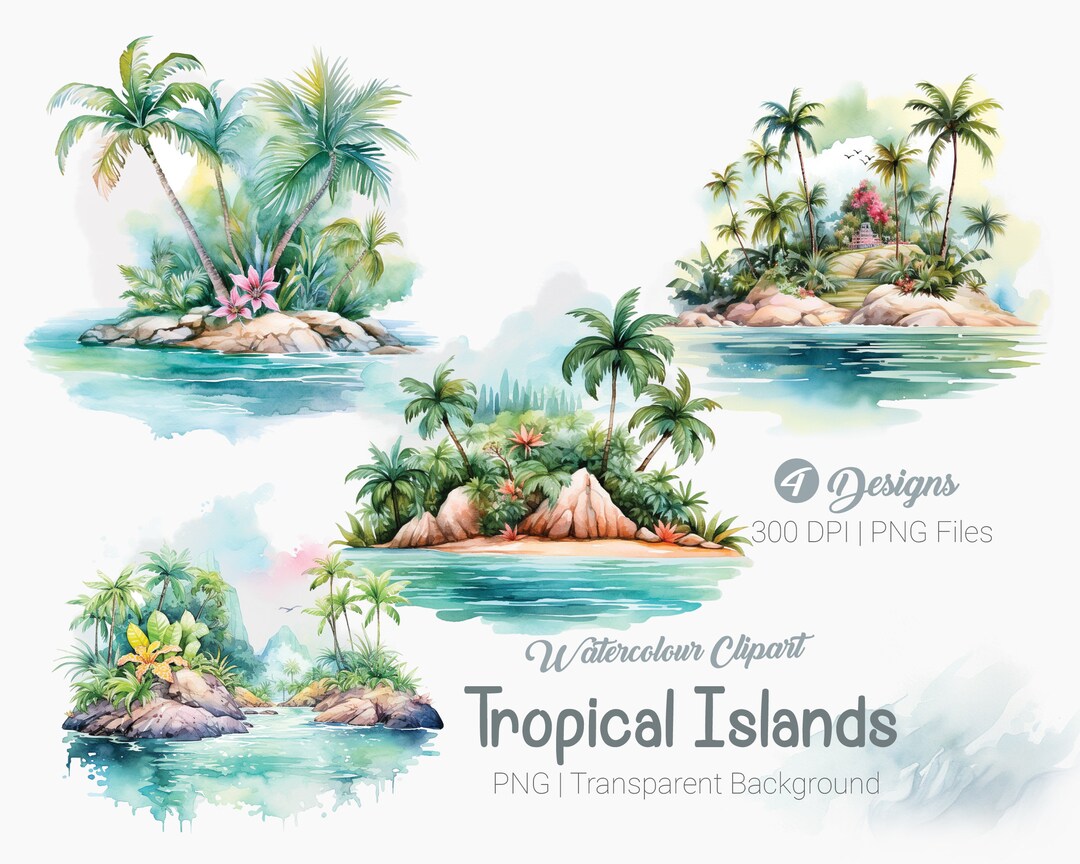 Watercolor Tropical Beach Sunsets Clipart, Beach Clipart, Sublimation ...