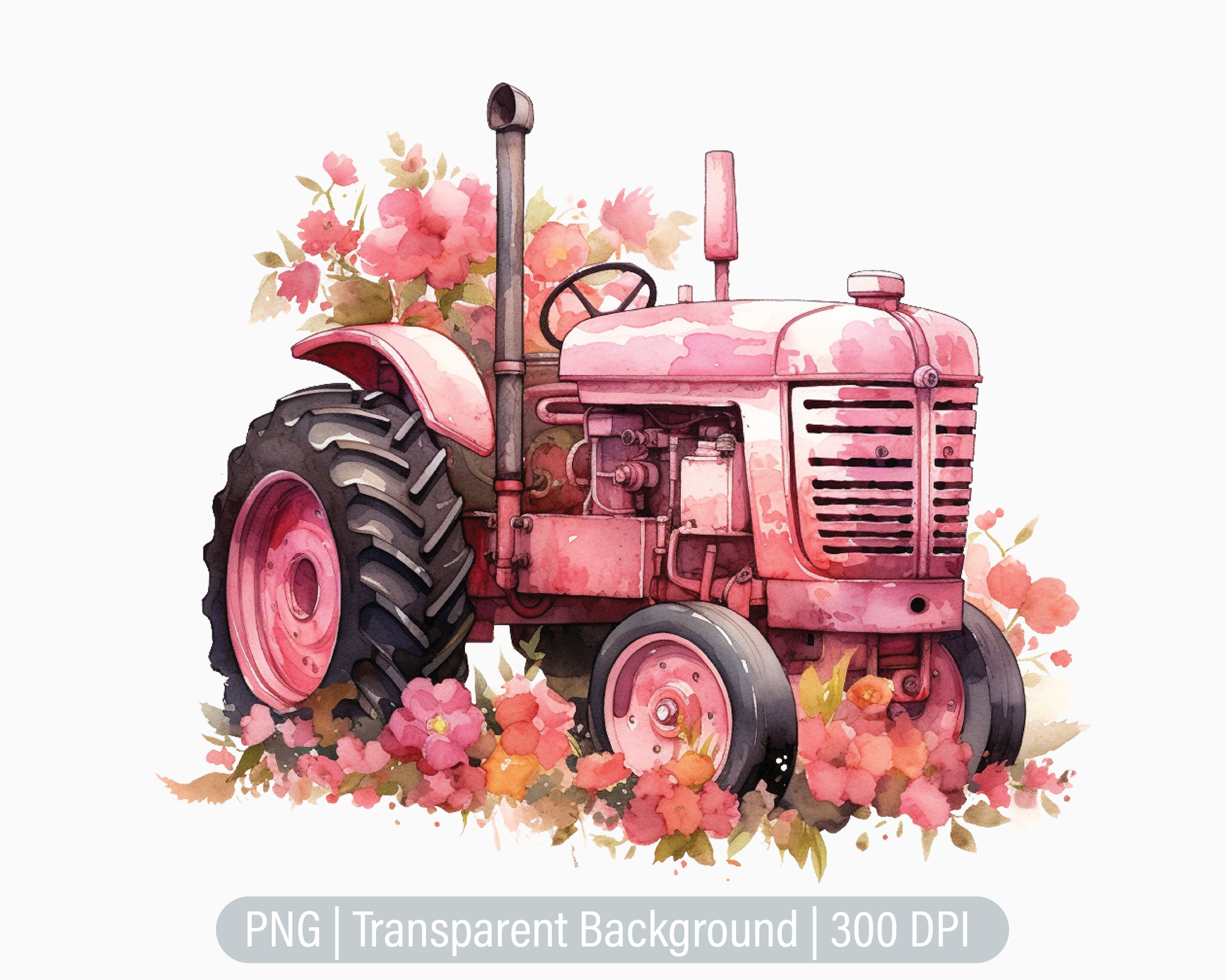 Pink Tractor Clipart, Floral Tractor PNG, Farm Tractor, Junk Journals ...