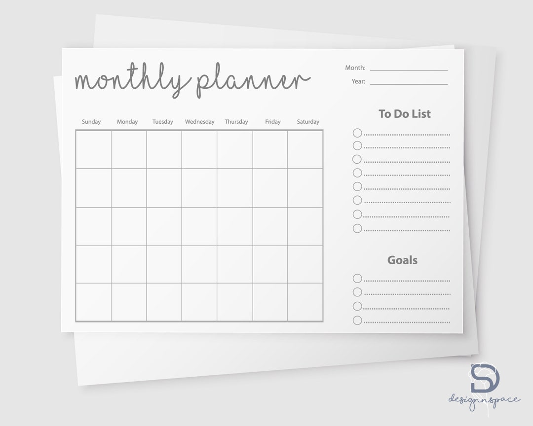 Monthly Planner Printable Landscape, Ink Friendly Minimalist Design, A4 ...