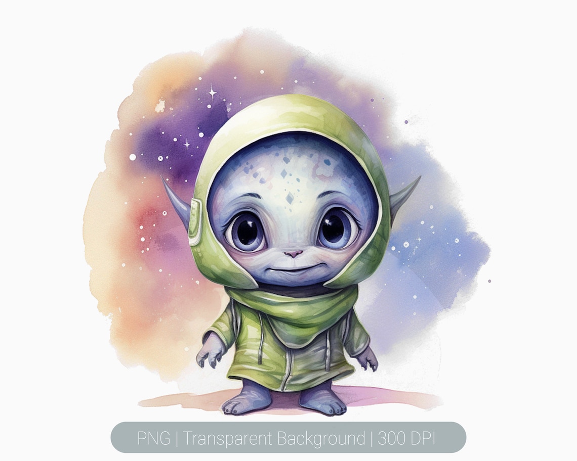 Baby Alien Clipart, Alien Png, Cute Alien Clipart, Watercolour Alien ...