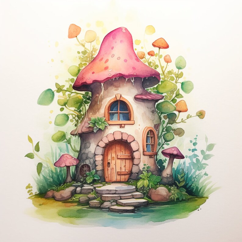 Watercolor Fairy House Clipart Little Tiny Fairy House Png - Etsy