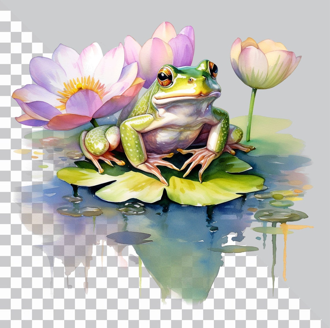 Watercolor Green Frogs Clipart Cute Frog Floral Clip Art Png - Etsy