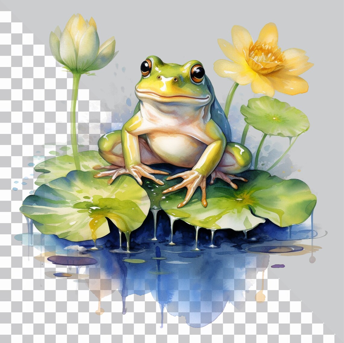 Watercolor Green Frogs Clipart Cute Frog Floral Clip Art Png - Etsy