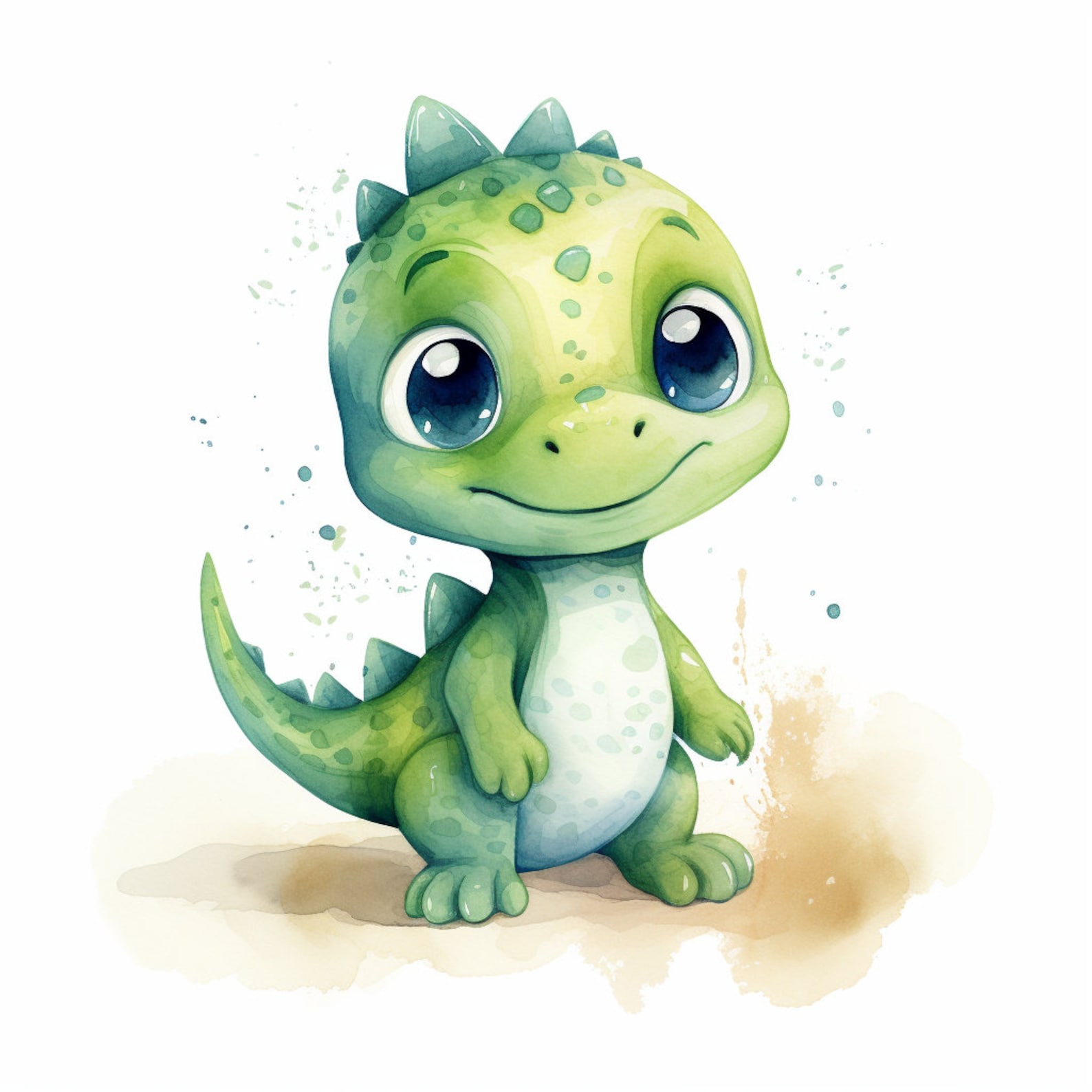 Cute Baby Dinosaur Clipart, Watercolor Dinosaur, T-rex, Jungle Dinosaur ...