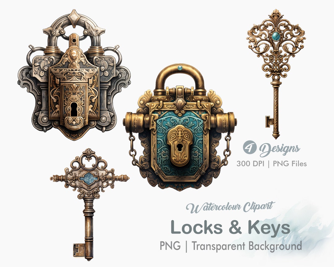 Locks and Keys Clipart, Antique Lock, Vintage Key Clipart, Junk ...