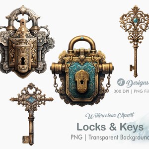 Locks and Keys Clipart, Antique Lock, Vintage Key Clipart, Junk ...