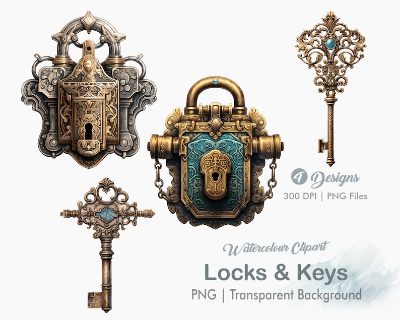 Locks and Keys Clipart, Antique Lock, Vintage Key Clipart, Junk ...