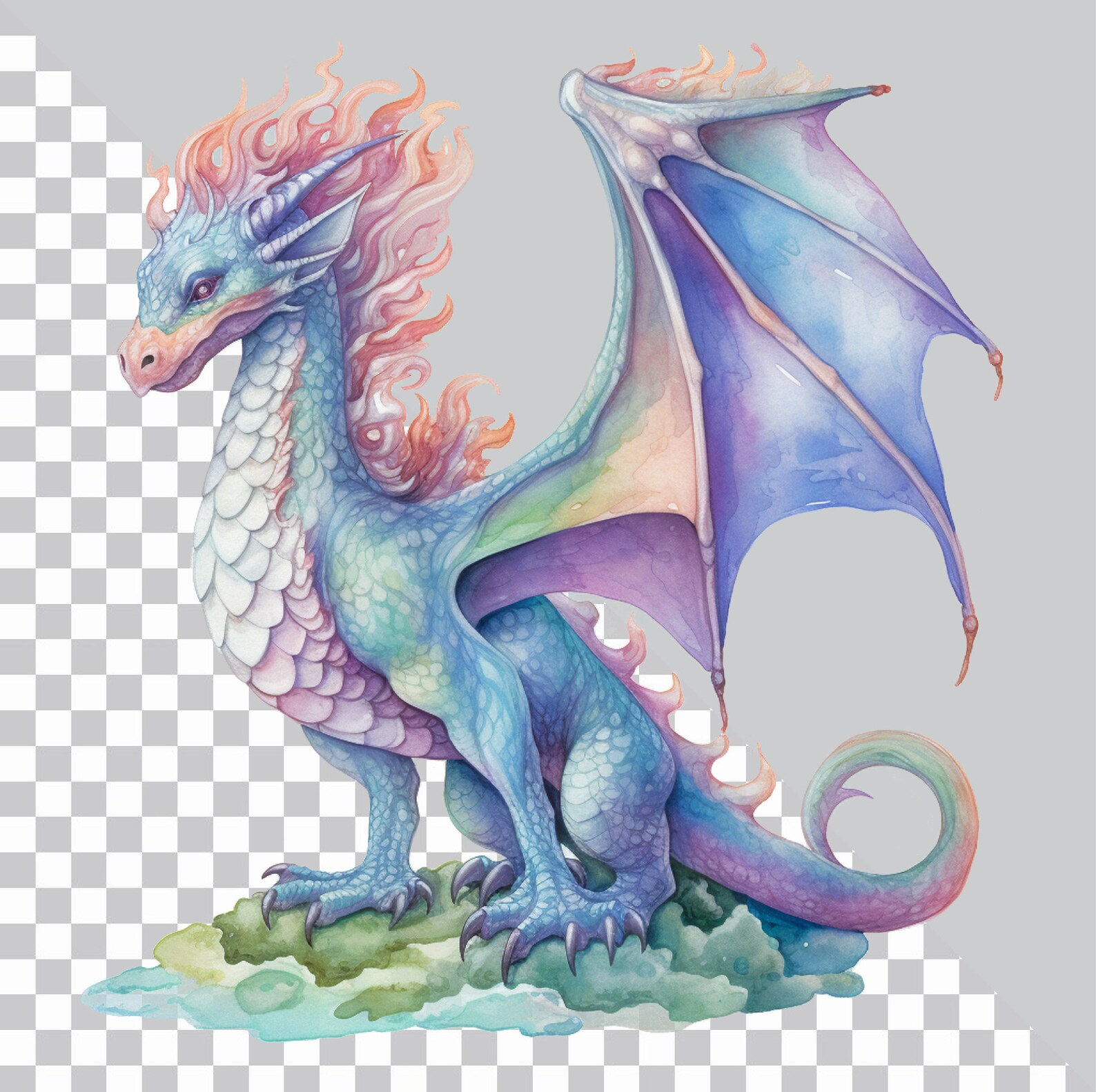 Pastel Dragon Clipart Watercolour Fantasy Dragon Png Dragon - Etsy