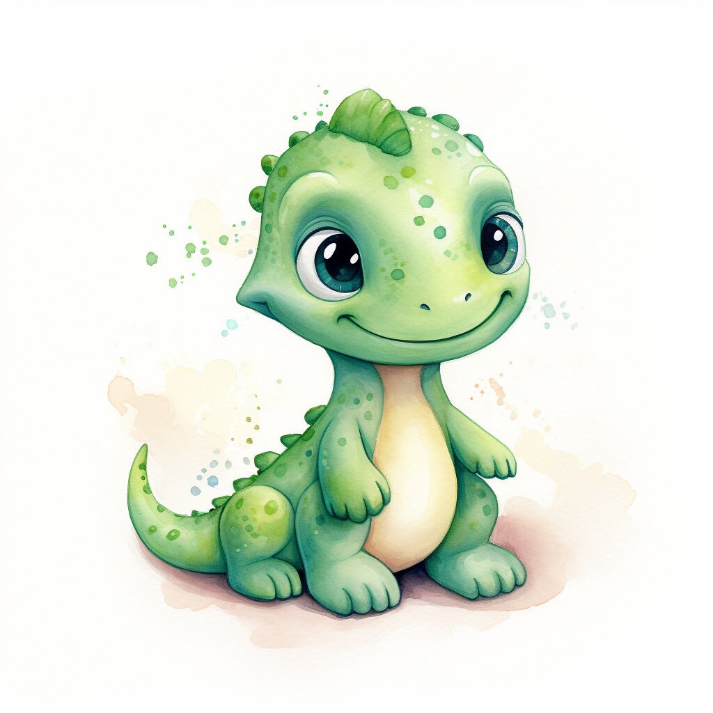 Cute Baby Dinosaur Clipart, Watercolor Dinosaur, T-rex, Jungle Dinosaur ...