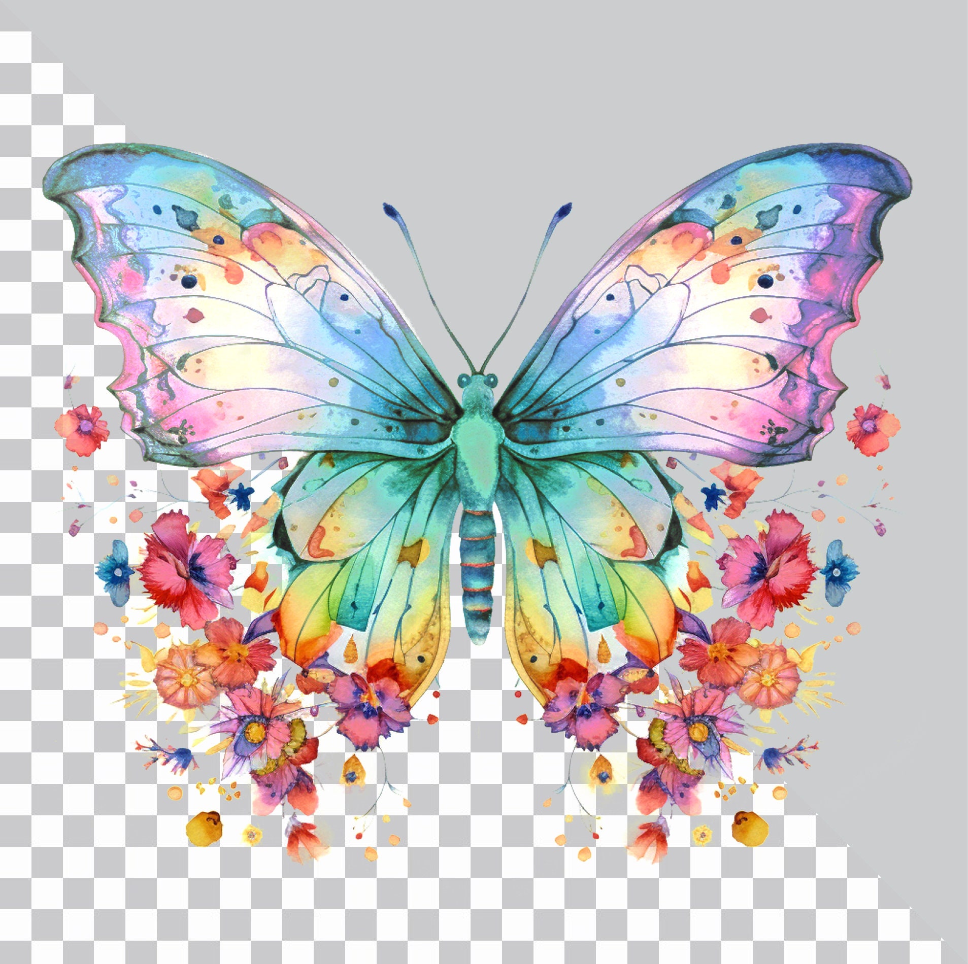 Boho Butterfly Clipart, Watercolour Butterfly Clipart, Colourful ...