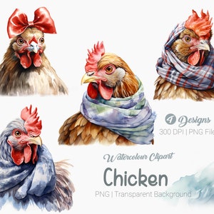 Watercolor Chicken Clipart, Farm Animals Clip Art, Hen Clipart ...