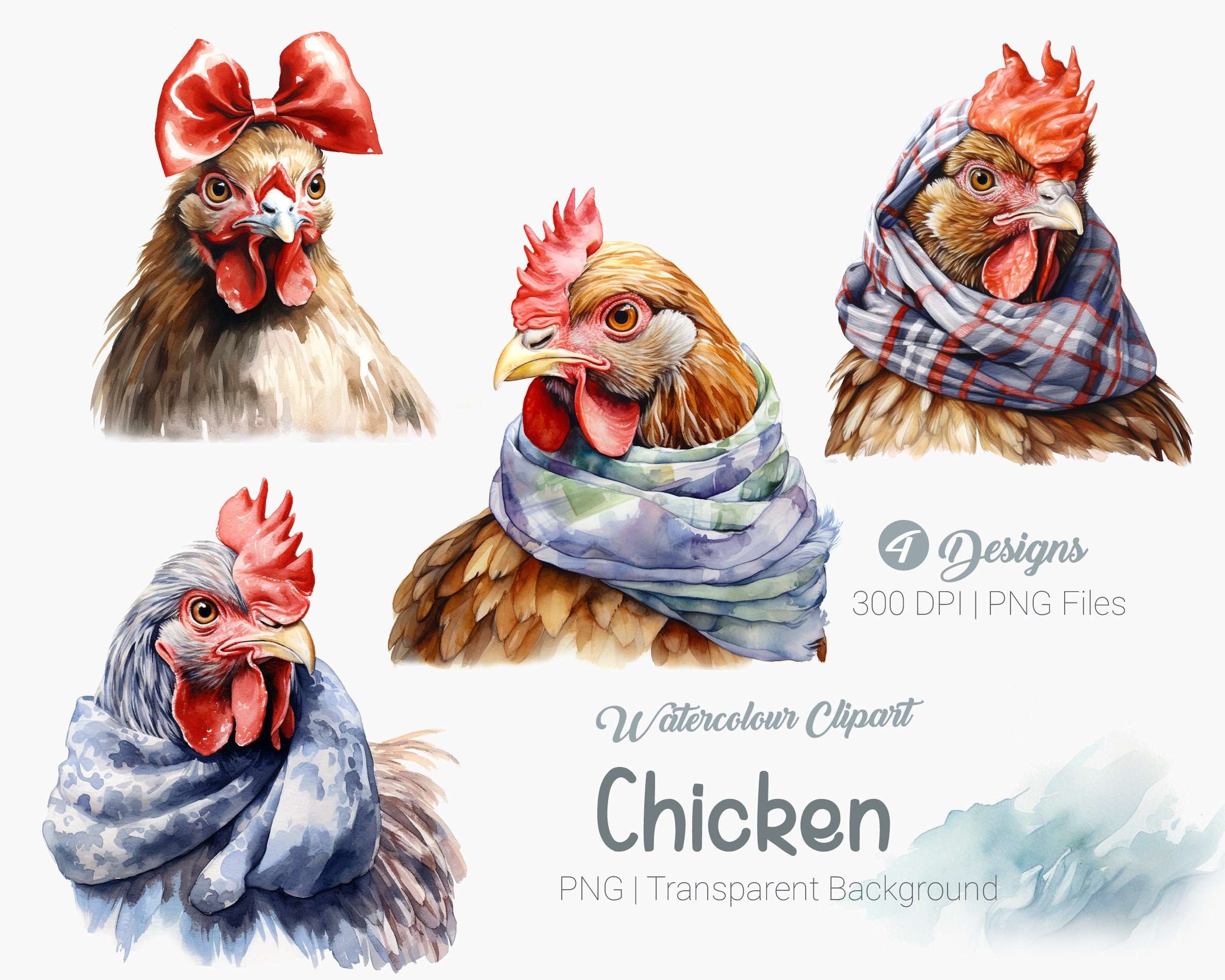 Watercolor Chicken Clipart Farm Animals Clip Art Hen - Etsy