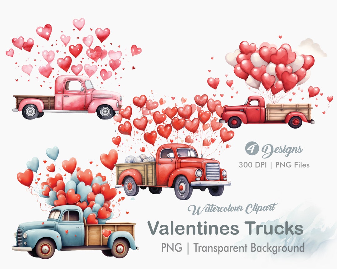 Valentine's Trucks Clipart, Valentine's Day PNG, Hearts Png, Junk ...