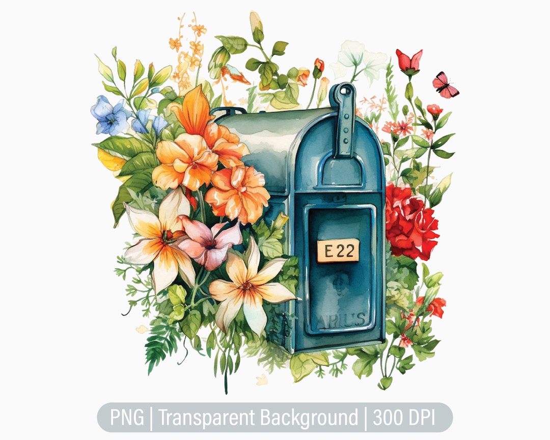 Floral Mailbox Clipart, Post Box Clipart, Mailbox Png, Junk Journals ...