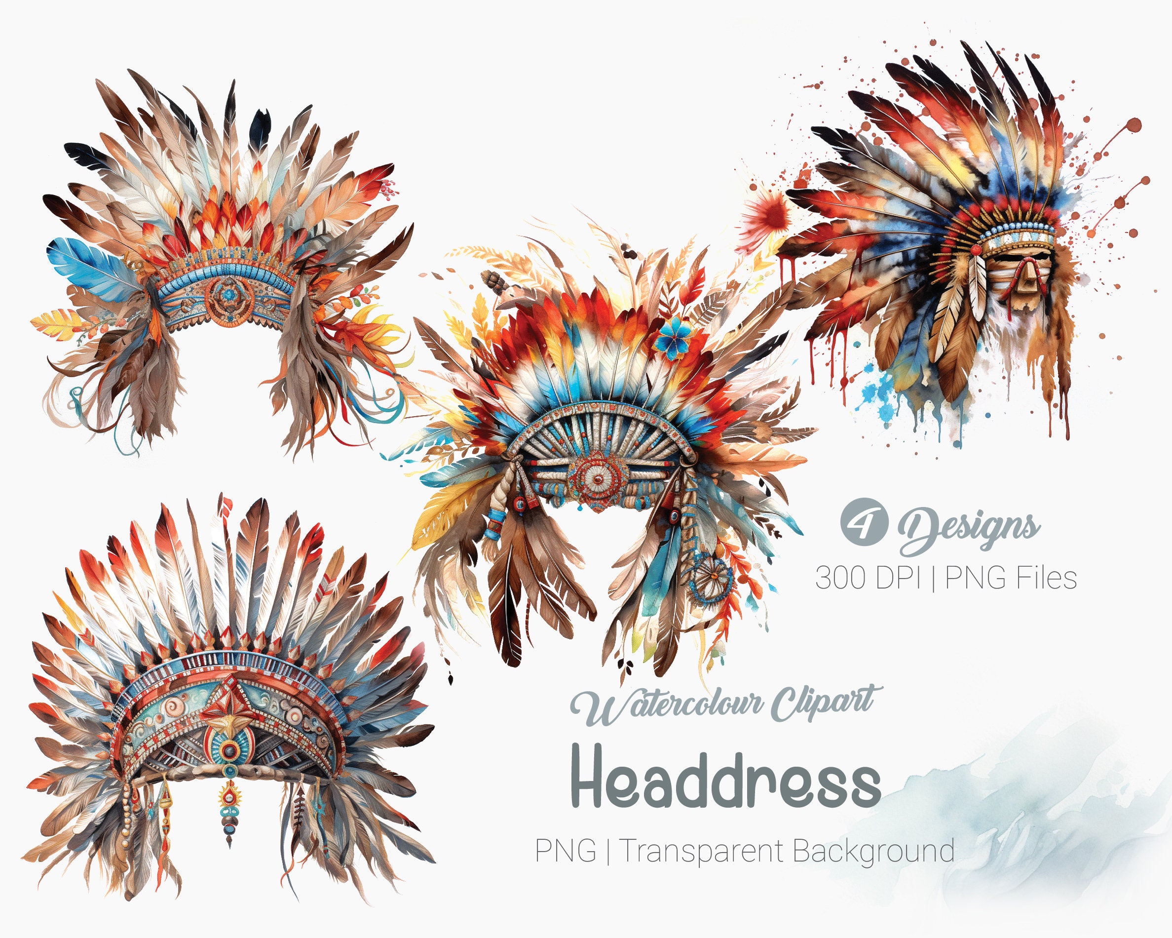Native American Headdress Clipart, Indigenous, Western Indian Headdress ...